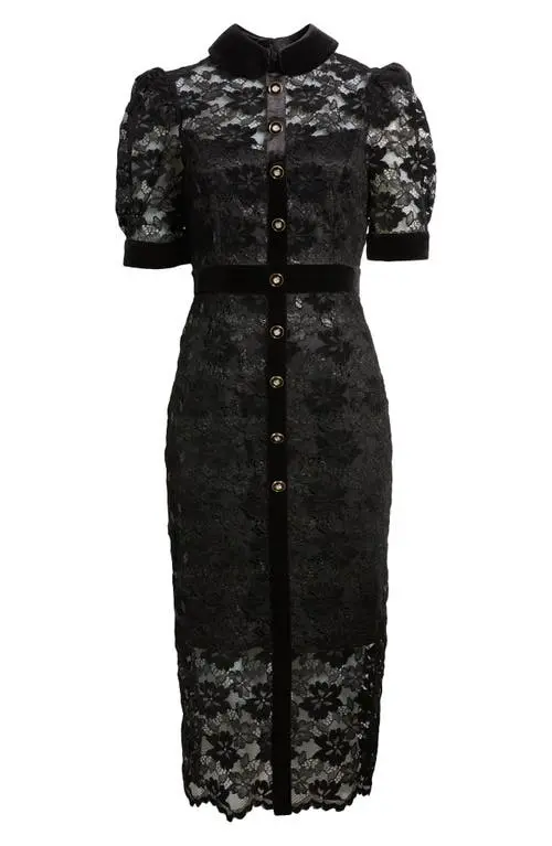 tahari metallic lace dress Tahari Asl Metallic Lace & Velvet Shirt Dress In Black - 60% Off