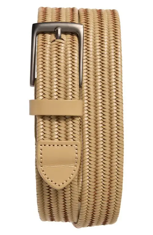 Nordstrom Diego Woven Leather Stretch Belt - Tan Stock