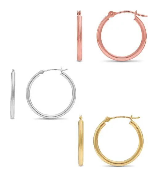 DONATELLO GIAN Sterling Silver Hoop Earrings 3 Pack - Silver/gold/copper