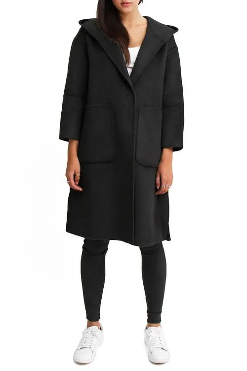 BELLE & BLOOM Wool Blend Oversized Coat - Pure Black