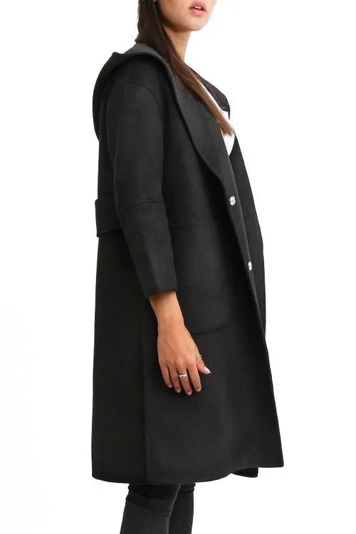 BELLE & BLOOM Wool Blend Oversized Coat - Pure Black