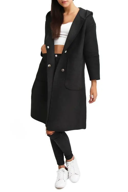 BELLE & BLOOM Wool Blend Oversized Coat - Pure Black