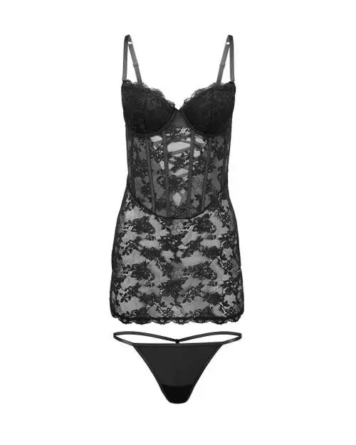 ADORE ME Brielle Babydoll & G-string Set Lingerie - Black