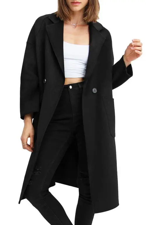 BELLE & BLOOM Double Breasted Wool Blend Coat - Black