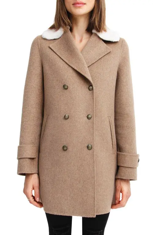 BELLE & BLOOM Liberty Faux Shearling Collar Wool Blend Coat - Oat