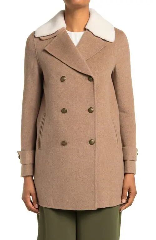 BELLE & BLOOM Liberty Faux Shearling Collar Wool Blend Coat - Oat