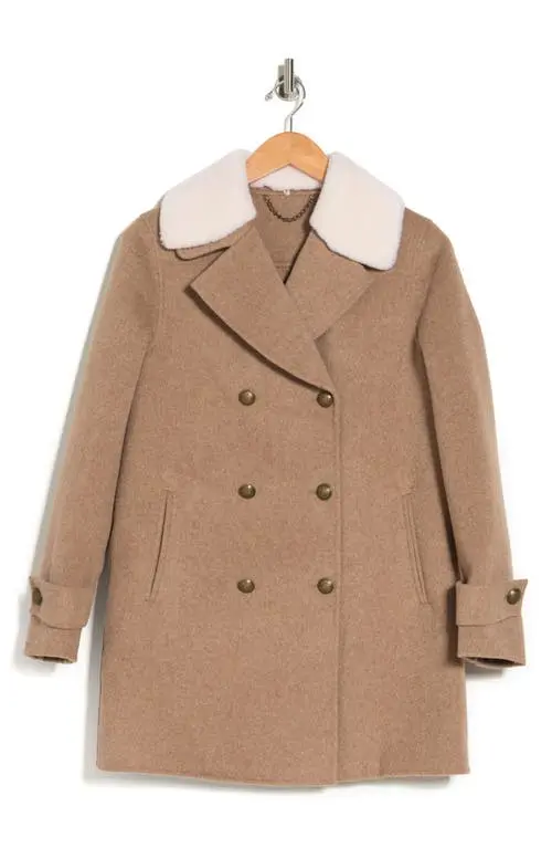 BELLE & BLOOM Liberty Faux Shearling Collar Wool Blend Coat - Oat