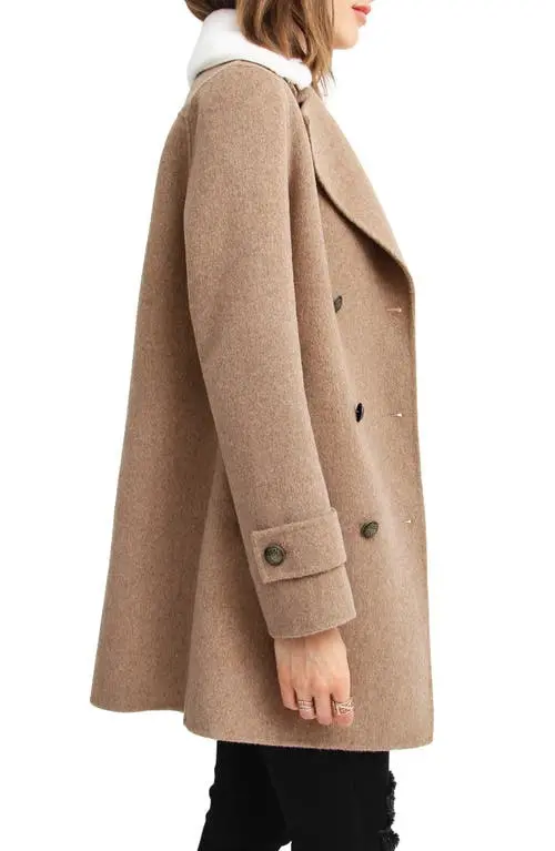 BELLE & BLOOM Liberty Faux Shearling Collar Wool Blend Coat - Oat