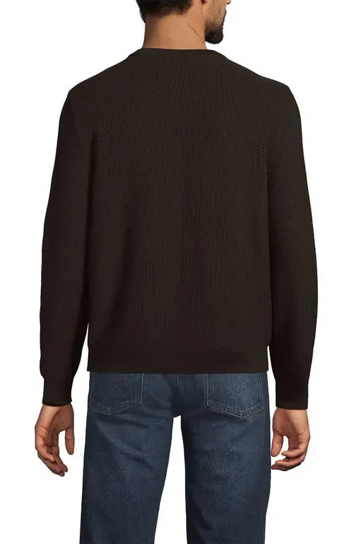 LANDS' END Long Sleeve Washable Merino Wool V-neck Sweater - Rich Coffee