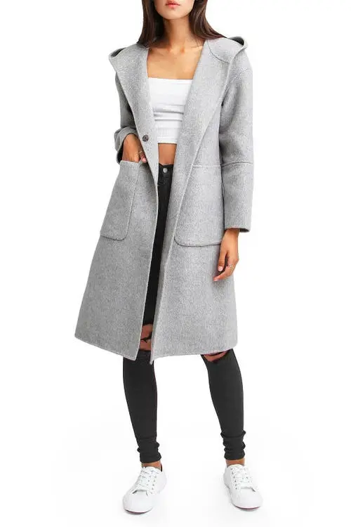 BELLE & BLOOM Wool Blend Oversized Hooded Coat - Grey