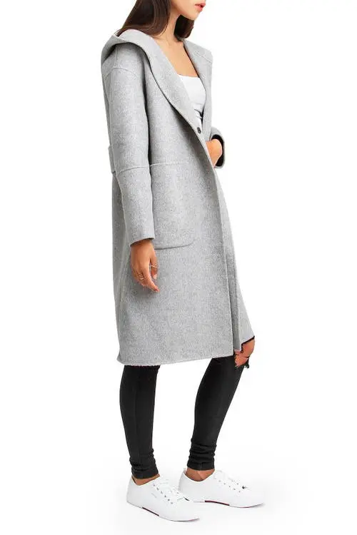 BELLE & BLOOM Wool Blend Oversized Hooded Coat - Grey