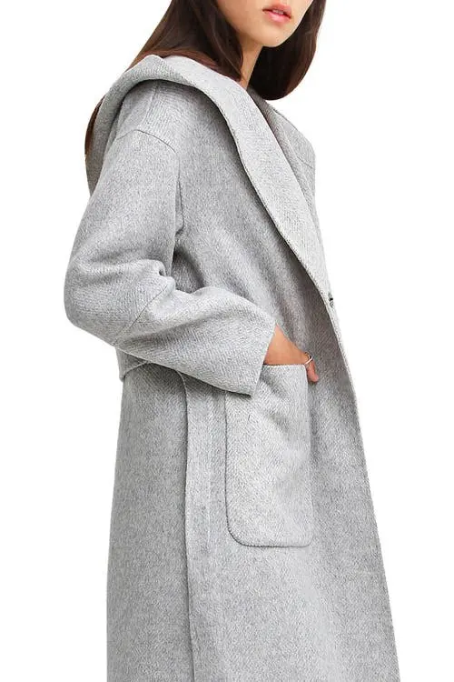 BELLE & BLOOM Wool Blend Oversized Hooded Coat - Grey