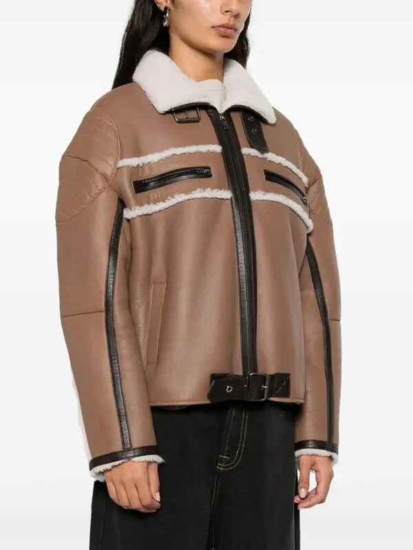MANOKHI Shearling-detail Leather Biker Jacket