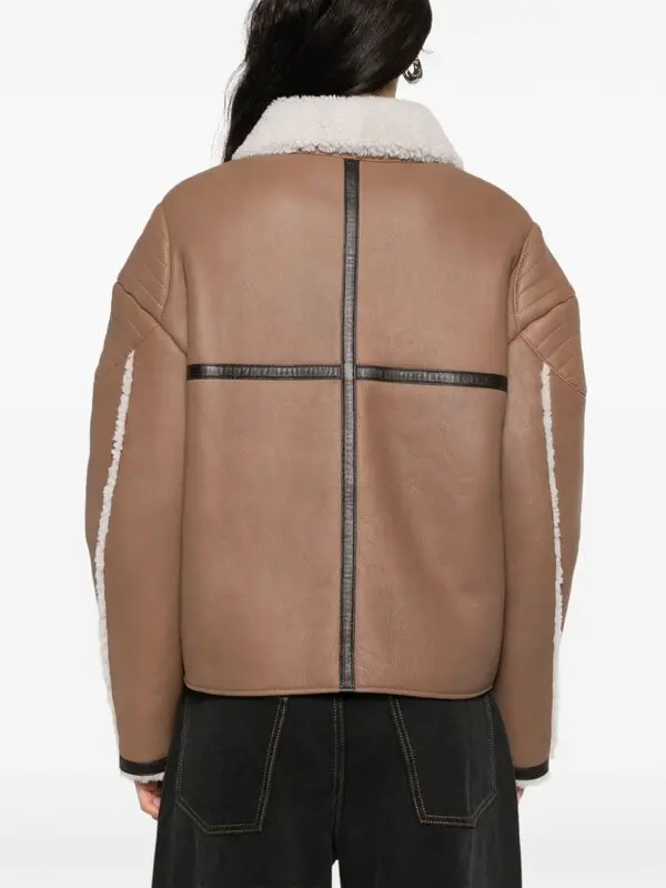 MANOKHI Shearling-detail Leather Biker Jacket