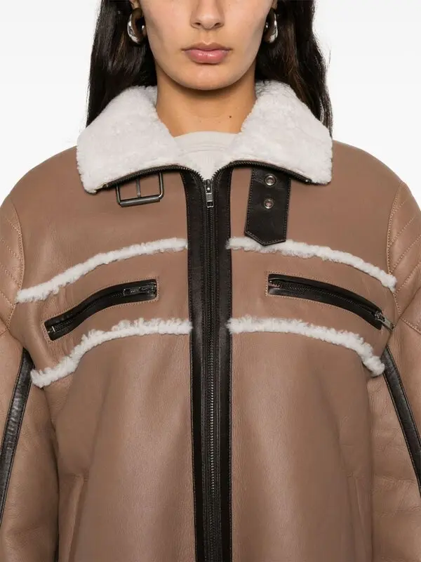 MANOKHI Shearling-detail Leather Biker Jacket