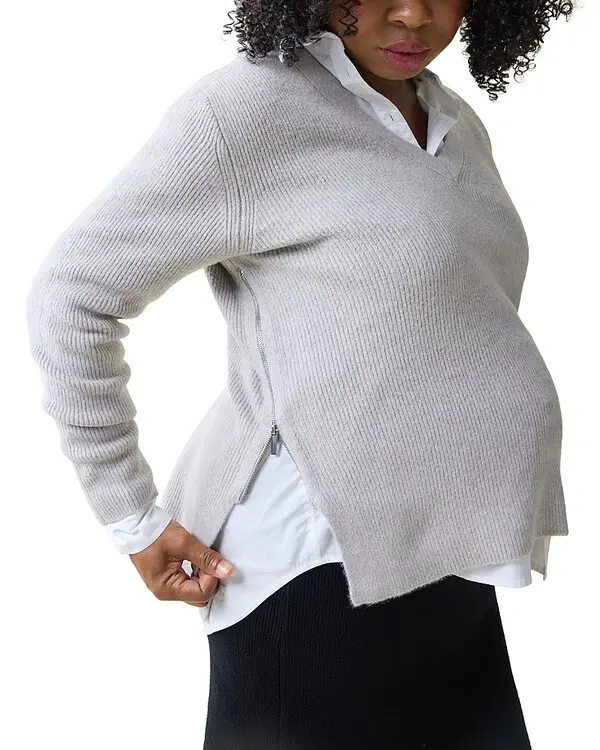 INGRID & ISABEL Maternity Side Zip Sweater - Light Gray