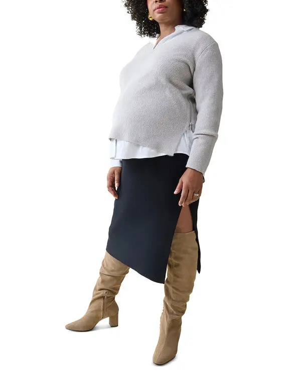 INGRID & ISABEL Maternity Side Zip Sweater - Light Gray