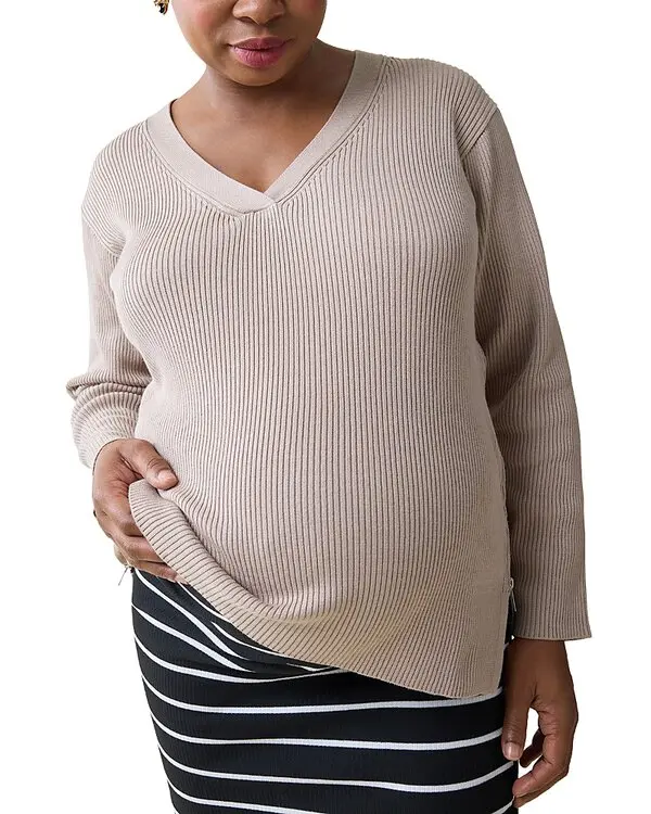 INGRID & ISABEL Maternity Side Zip Sweater - Beige