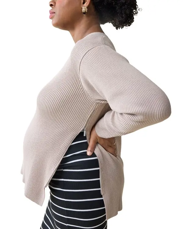 INGRID & ISABEL Maternity Side Zip Sweater - Beige