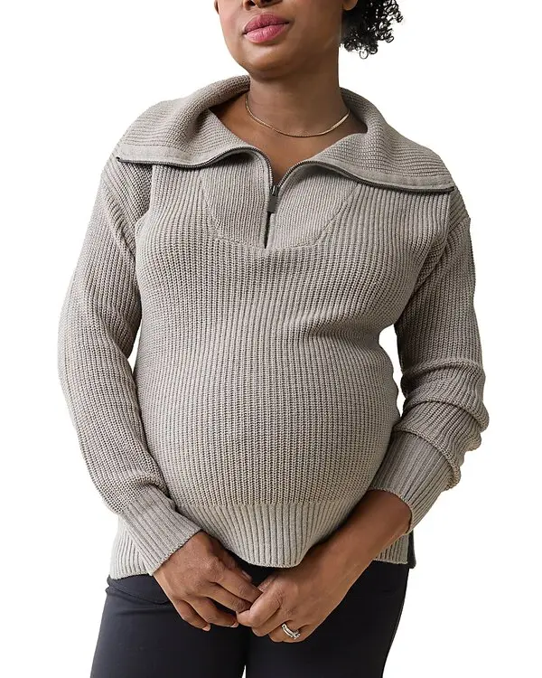 INGRID & ISABEL Maternity Zip-up Sweater - Taupe