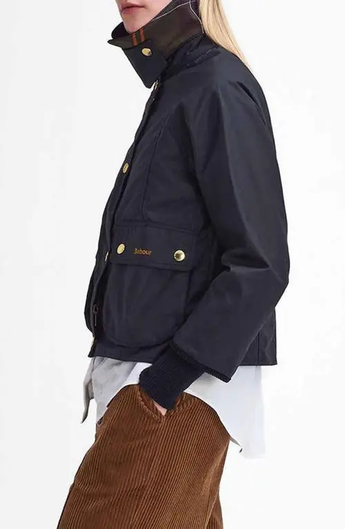 Barbour Beadnell Crop Waxed Cotton Jacket - Black/classic