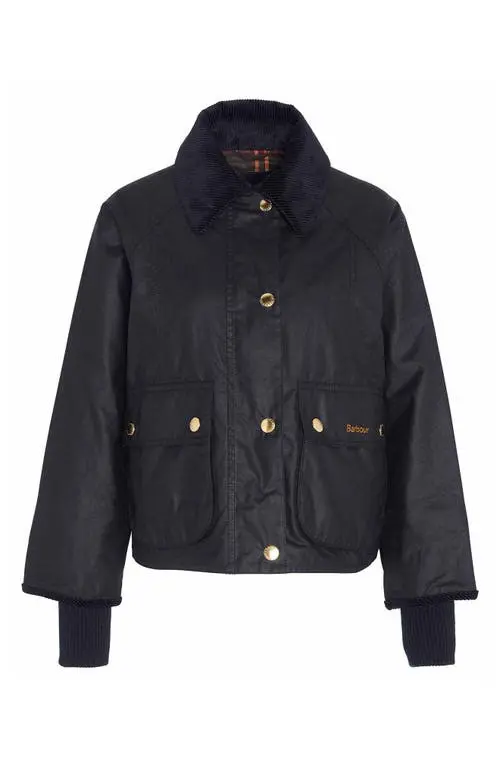 Barbour Beadnell Crop Waxed Cotton Jacket - Black/classic