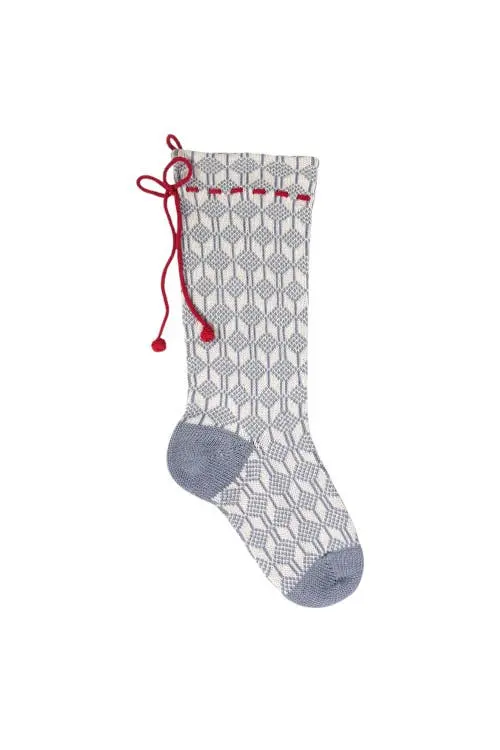 MELANGE COLLECTION Patterned Stocking With Bow Detail - Grey