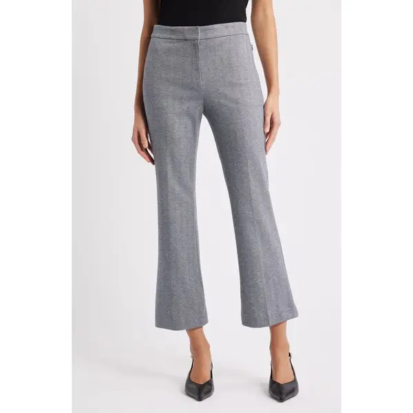 Theory Herringbone Kick Flare Ankle Trousers - Navy Melange