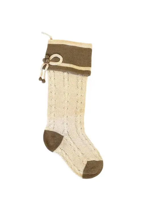MELANGE COLLECTION Cable-knit Stocking With Bow Detail - Ivory