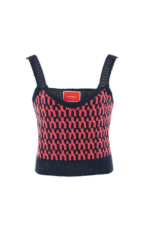 La DoubleJ Winset Cropped Knit Top - Navy