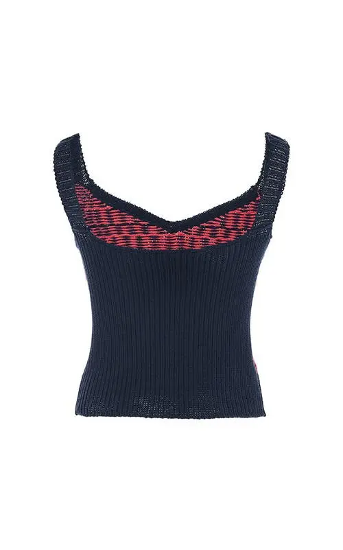 La DoubleJ Winset Cropped Knit Top - Navy