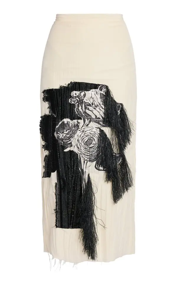 Erdem Printed Cotton-blend Pencil Midi Skirt - Black,white