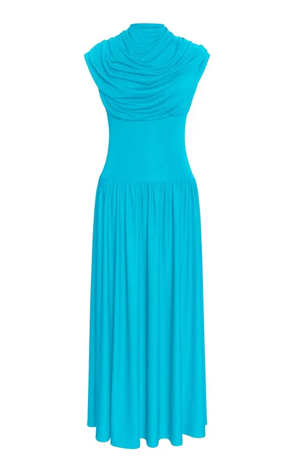Kallmeyer Victoria Draped Jersey Maxi Dress - Blue | Editorialist