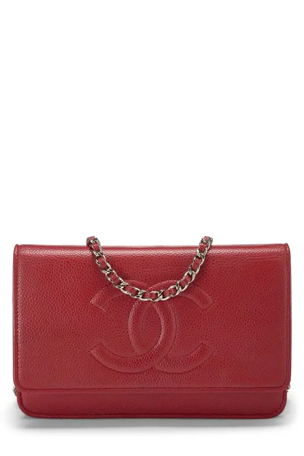 Chanel Caviar Timeless 'cc' Wallet On Chain - Red