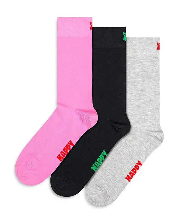 Happy Socks Solid Socks, Pack Of 3 - Grey
