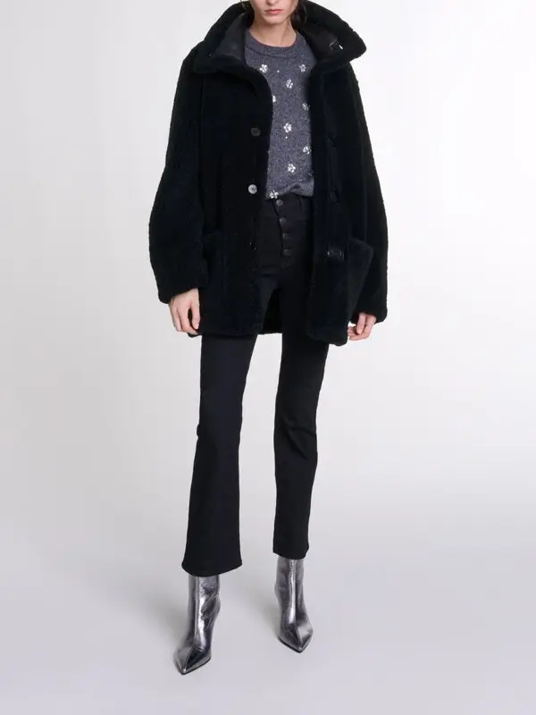 Maje Reversible Leather Coat - Black