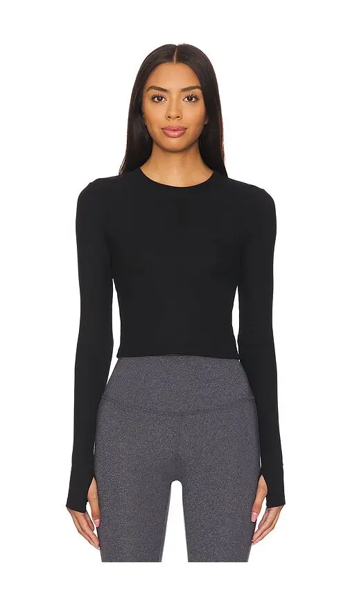 Splits59 Louise Ribbed Long Sleeve Crop Top - Black