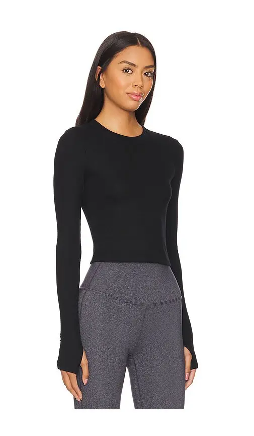 Splits59 Louise Ribbed Long Sleeve Crop Top - Black