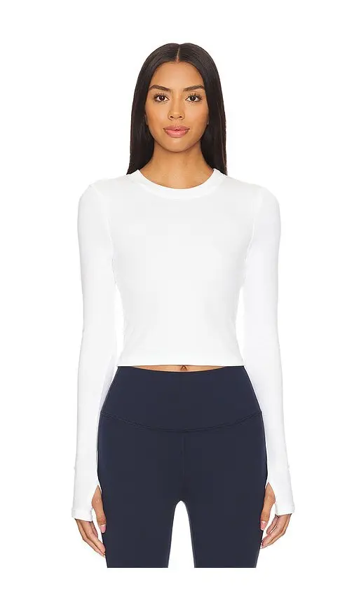Splits59 Louise Rib Long Sleeve Crop Top - White