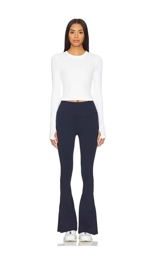 Splits59 Louise Rib Long Sleeve Crop Top - White