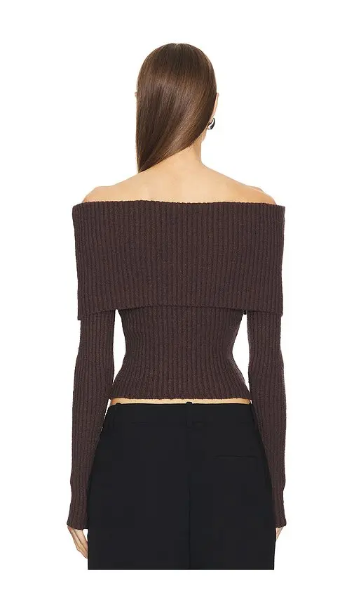 L'academie Off Shoulder Ribbed Knit Sweater - Chocolate Brown