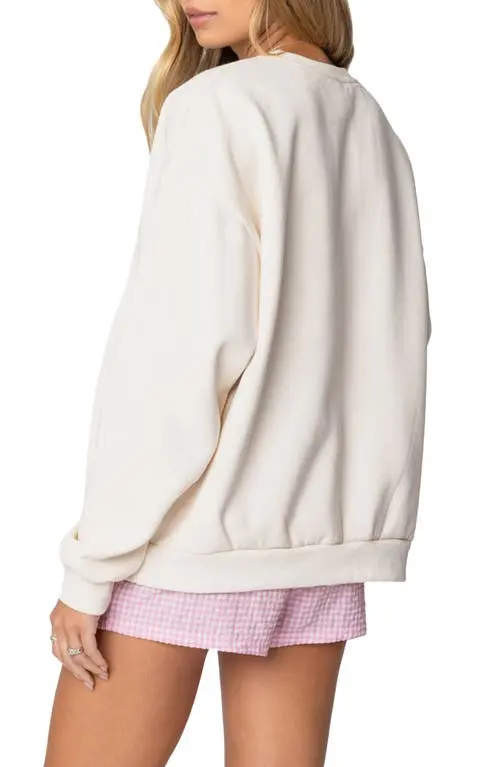 EDIKTED Bow Graphic Oversized Sweatshirt