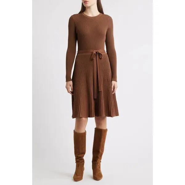Julia Jordan Ribbed Belted Sweater Dress