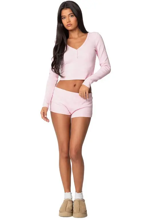 EDIKTED Rebekah Ribbed Shorts - Light-pink