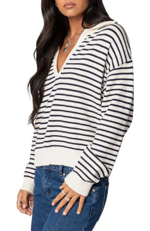 EDIKTED Copenhagen Oversize Stripe Sweater - Navy-and-cream