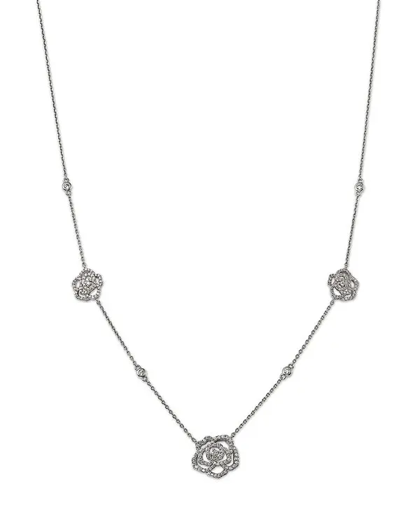 Bloomingdale'S Diamond Flower Station Necklace - White