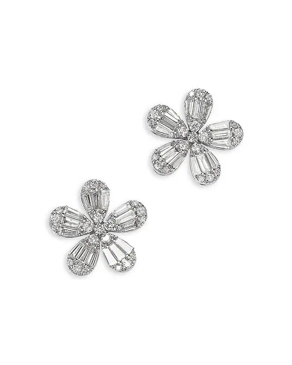 Bloomingdale'S Diamond Flower Stud Earrings In 18k Gold - White