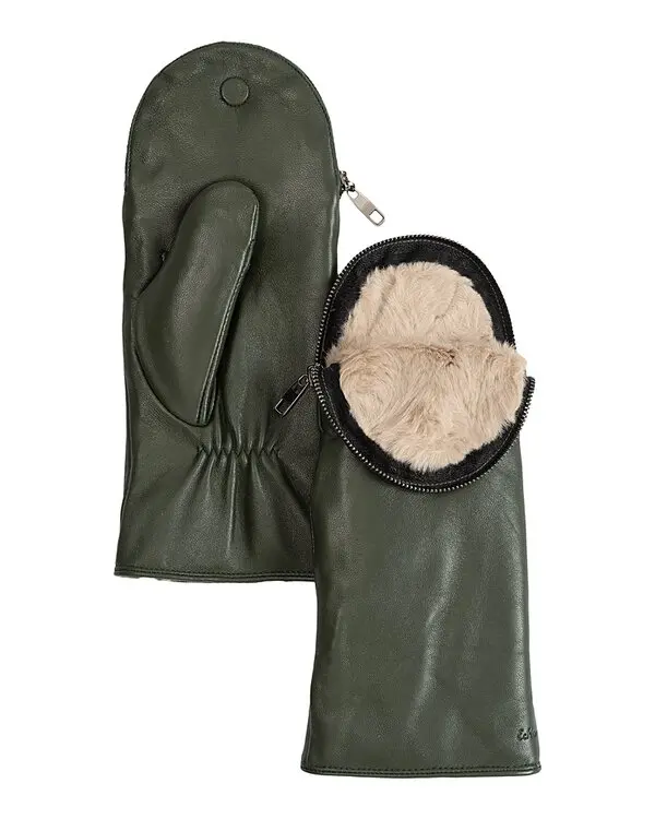 Echo Leather Zip Top Mittens - Forest Green