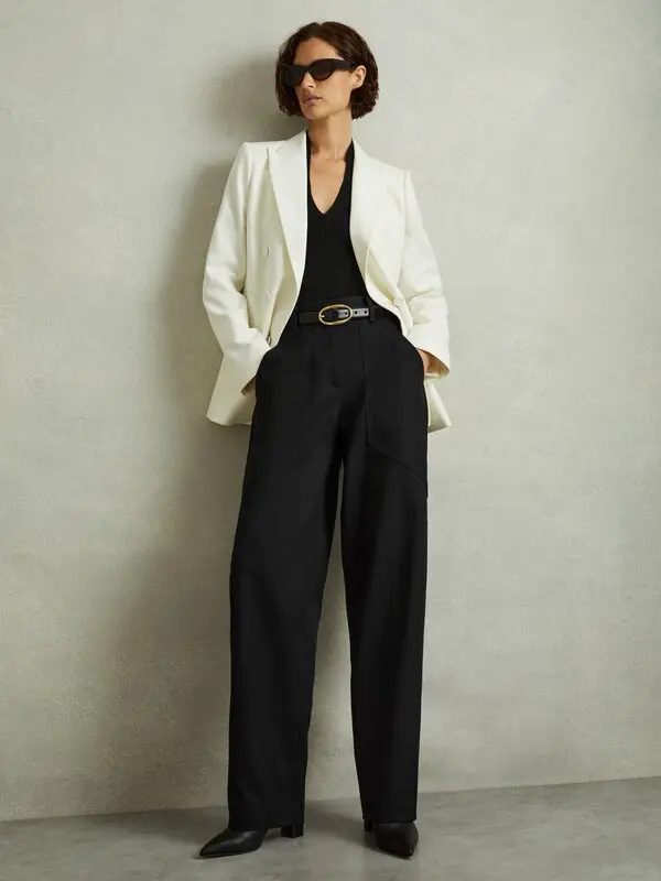 REISS Zoe Wool-blend Barrel Leg Trousers