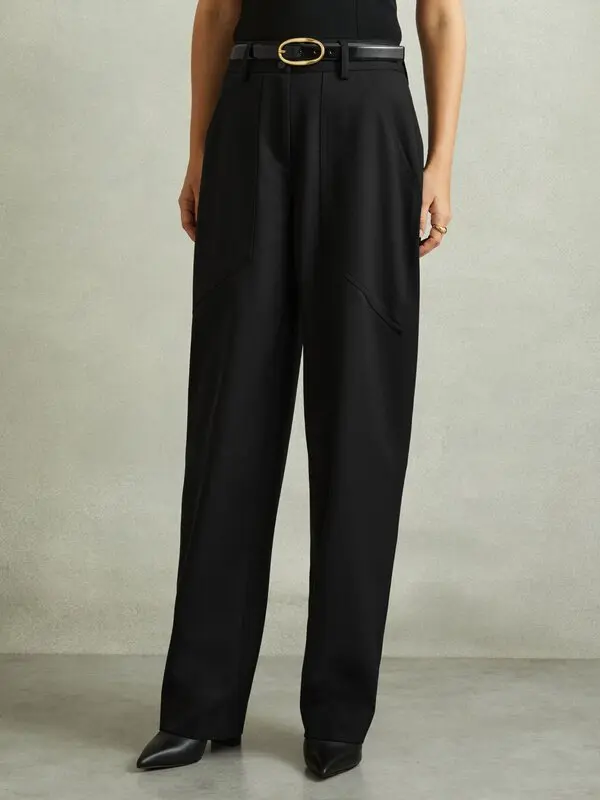 REISS Zoe Wool-blend Barrel Leg Trousers